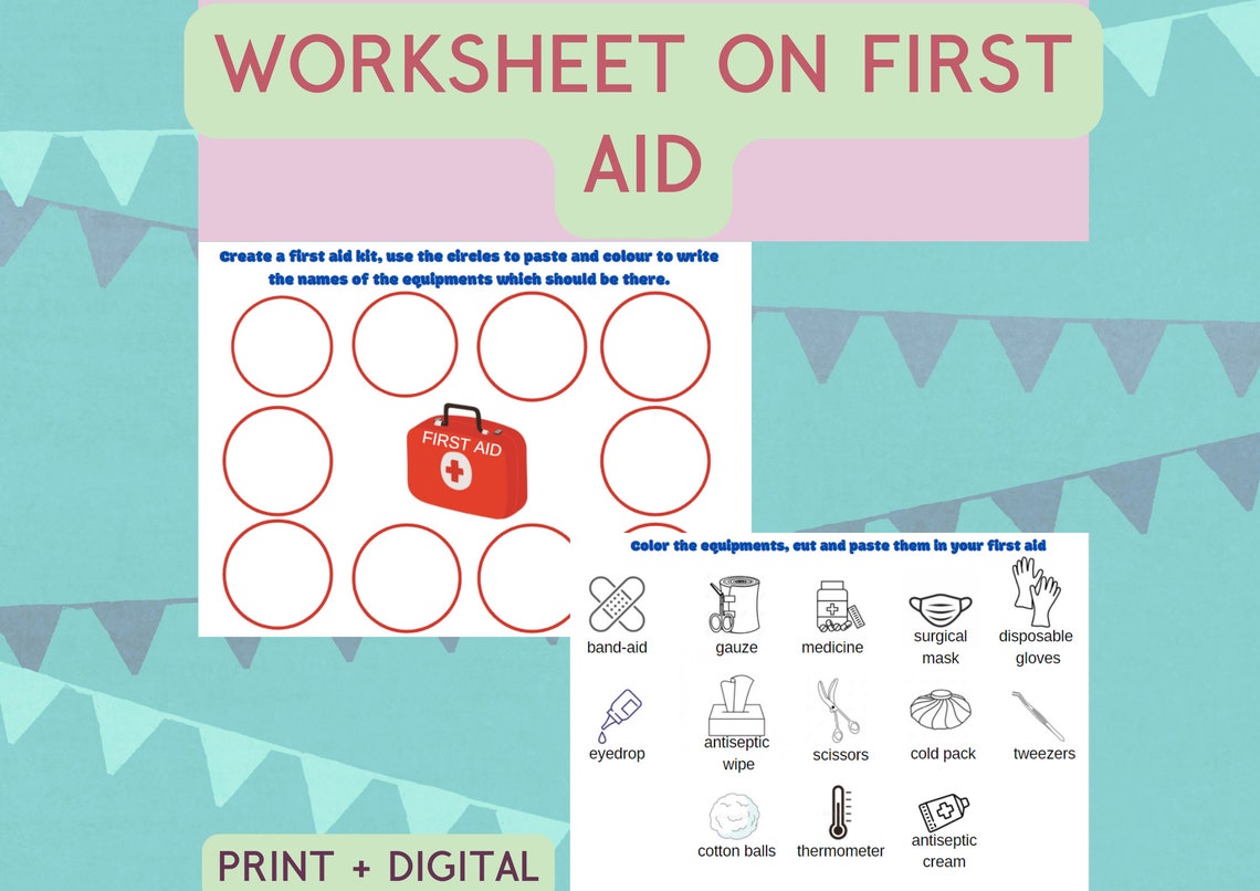 Printable First Aid Kit Worksheet, Education, Health Worksheet, English ...