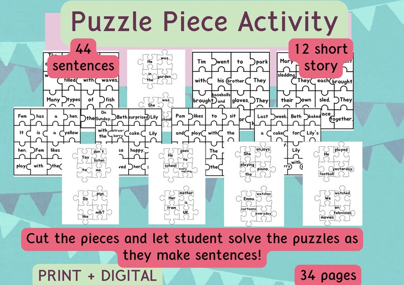 Puzzle Piece Activity, Present Simple, Tenses, Make a Sentence ...