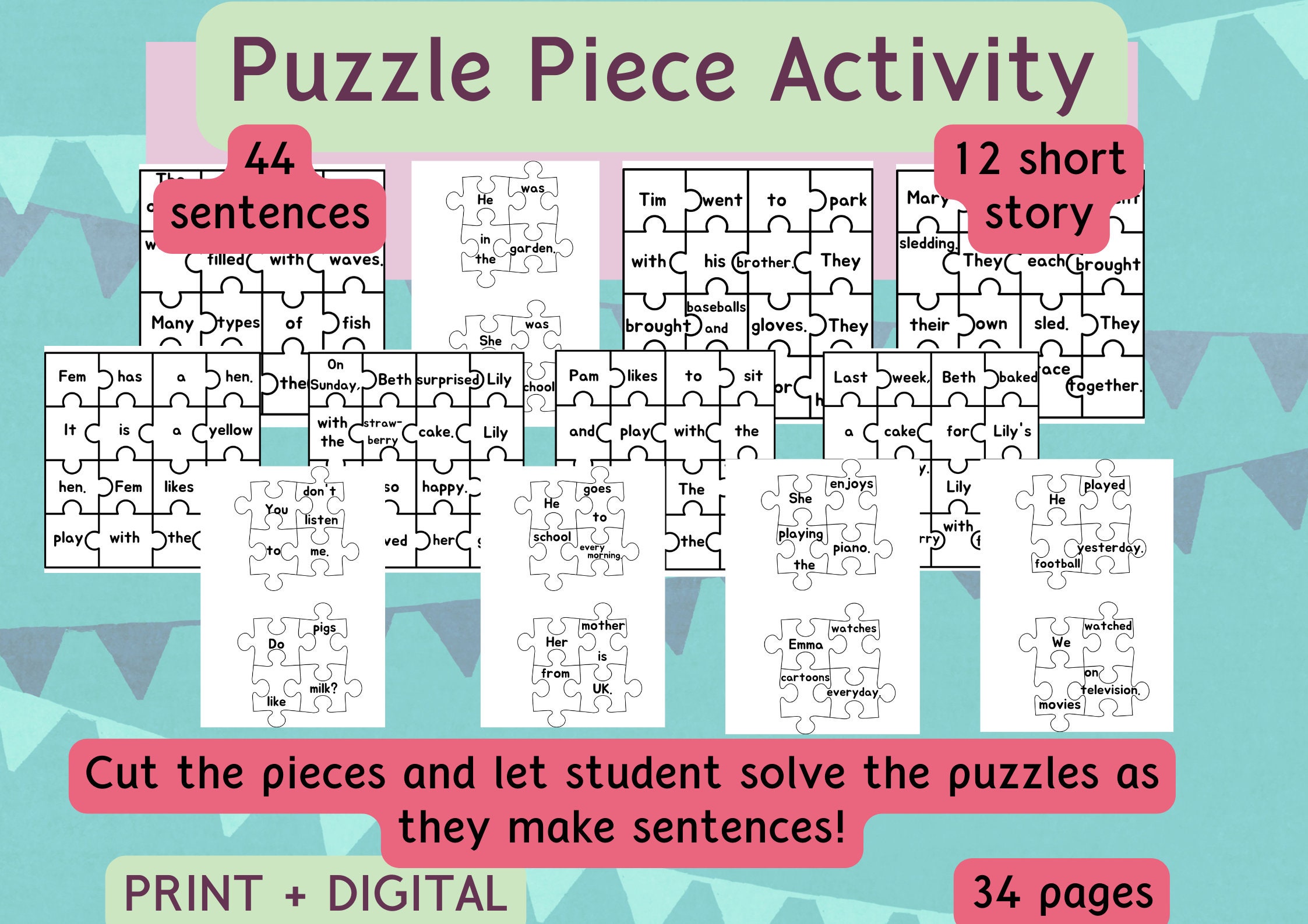 Puzzle Piece Activity, Present Simple, Tenses, Make a Sentence ...