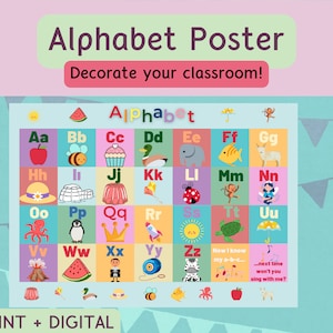 Alphabet Poster, Colorful Boho Poster, Classroom Decoration, Back to ...