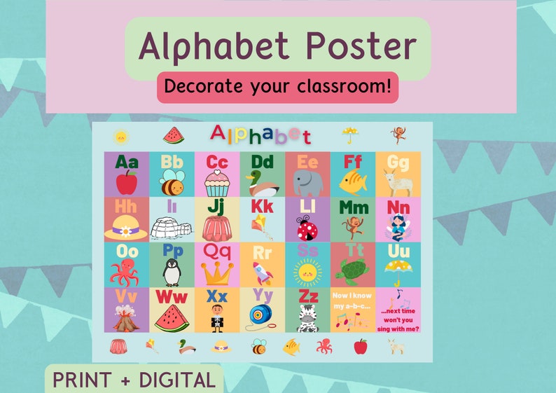 Alphabet Poster, Colorful Boho Poster, Classroom Decoration, Back to ...