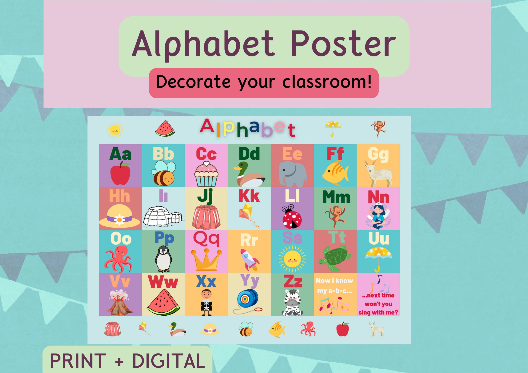 Alphabet Poster, Colorful Boho Poster, Classroom Decoration, Back to ...