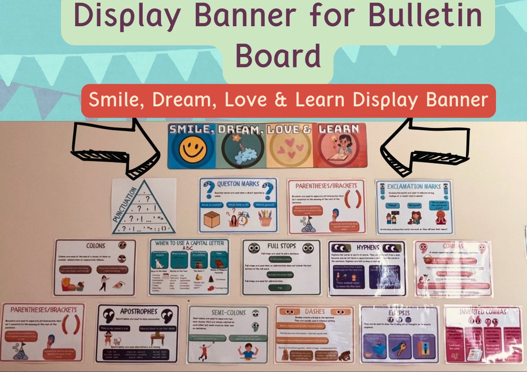 Classroom Bulletin Board Banner, Smile Dream Learn Theme (digital ...