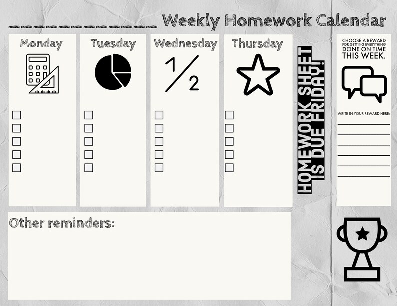 Weekly Homework Checklist - Etsy