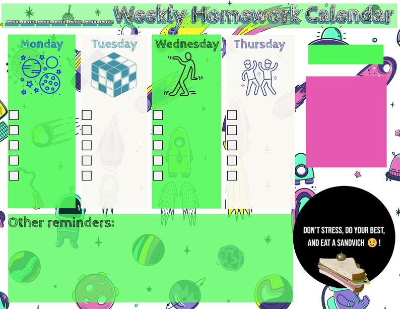 Weekly Homework Checklist - Etsy