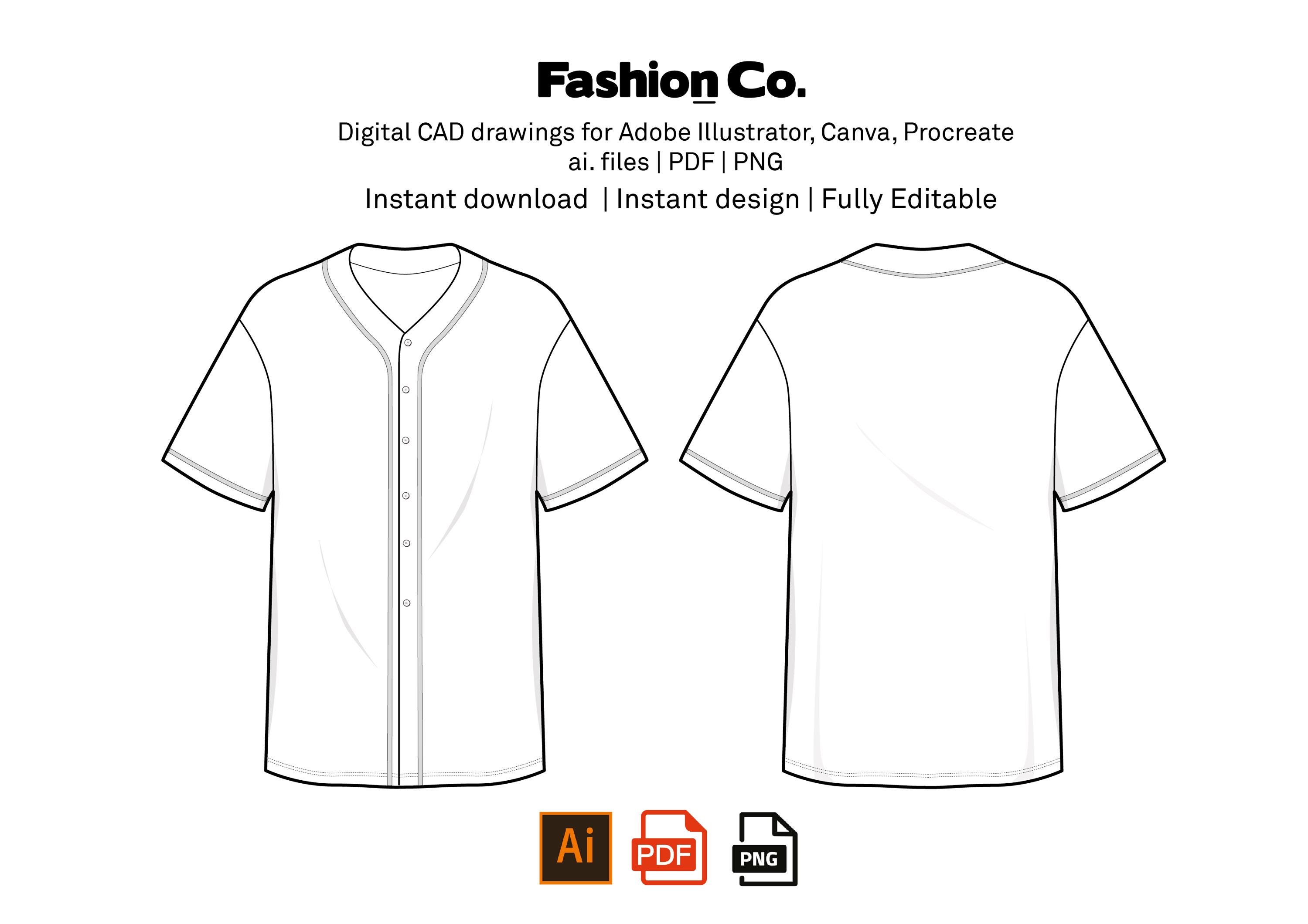 Baseball Jersey CAD Template: Vector Flat Sketch (ai & PDF) - Etsy