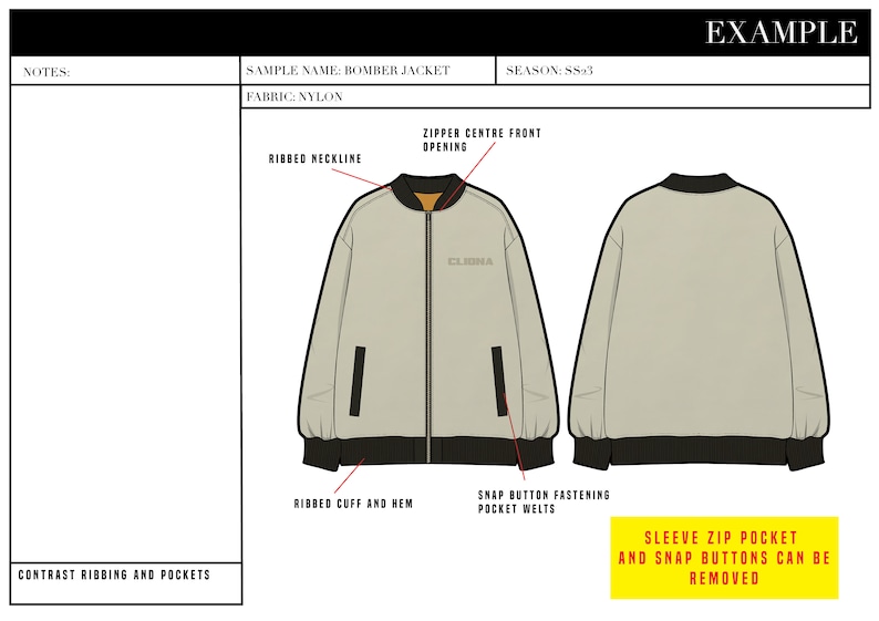 Bomber Jacket Fashion Designing Digital Template Flat Sketch Tech ...