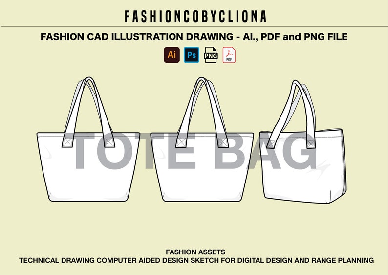Large Tote Bag Mock up CAD Vector Ai. PNG PDF File Fashion - Etsy Singapore