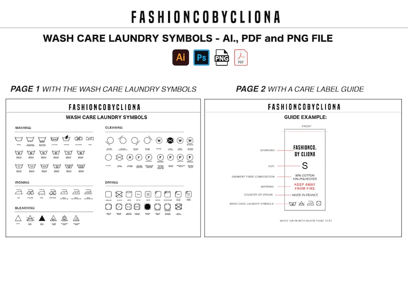 Laundry Symbols Guide: Clothing Care Labels Template (digital Download ...