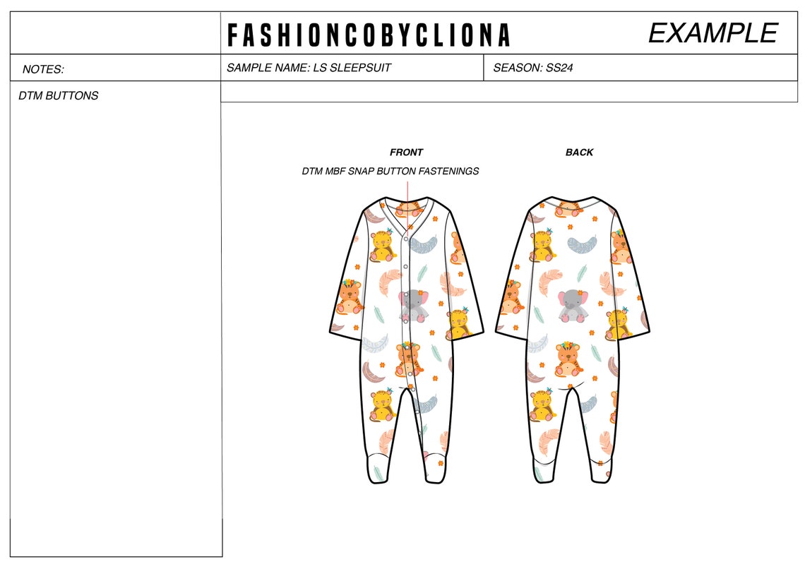 Baby Sleepsuit Newborn Babygrow CAD Fashion Design Template -flat ...
