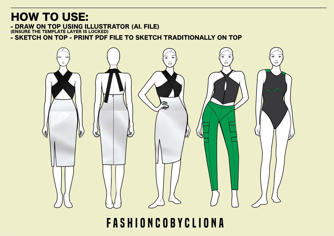 Female Womens Body Croquis Figure Fashion Template Flats - Draw Sketch ...