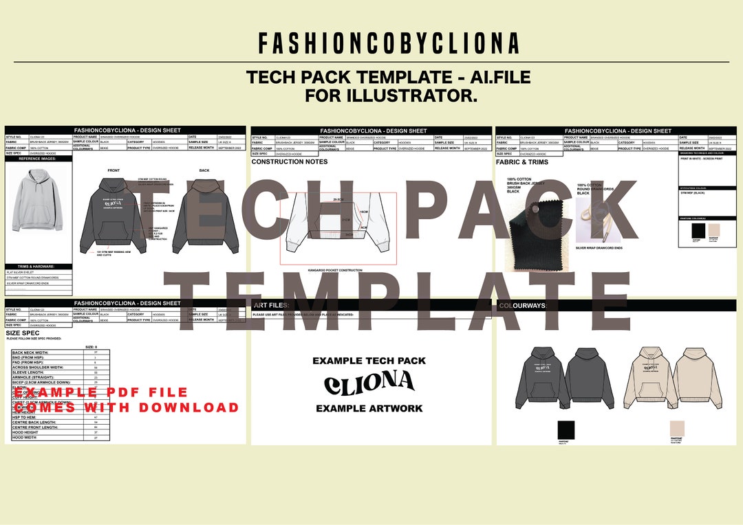 Fashion Design Tech Pack Template for Fashion Designing With Guide for ...