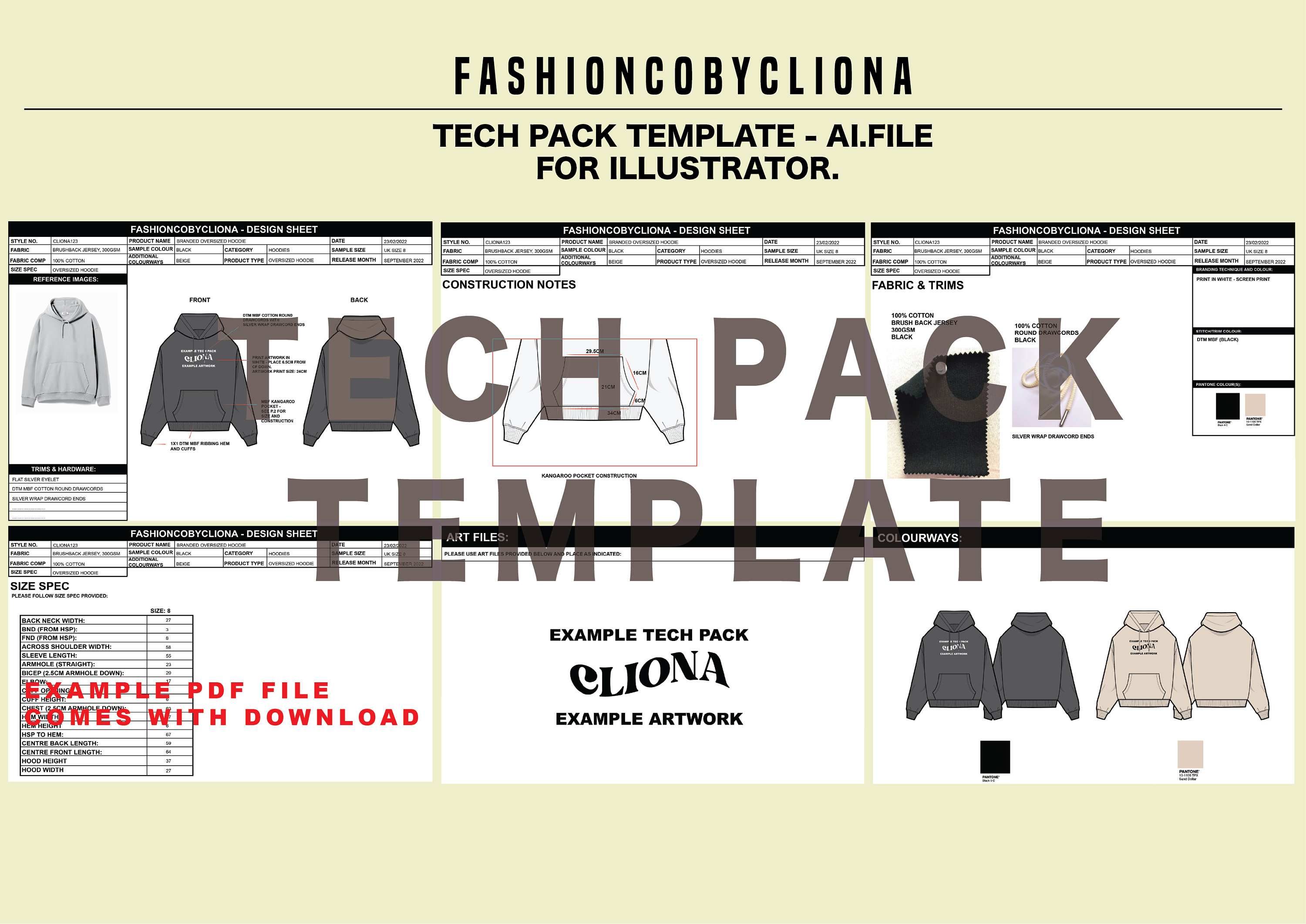 Fashion Design Tech Pack Template for Fashion Designing With Guide for ...