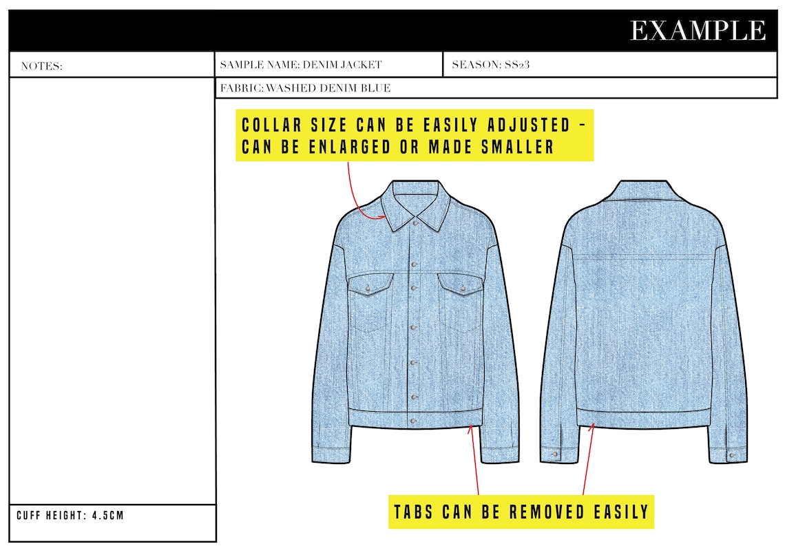 Denim Jacket CAD Vector File: Fashion Design Flat Sketch (digital ...