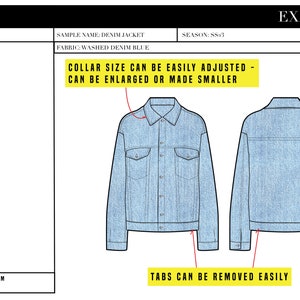 Denim Jacket CAD Vector File: Fashion Design Flat Sketch (digital ...