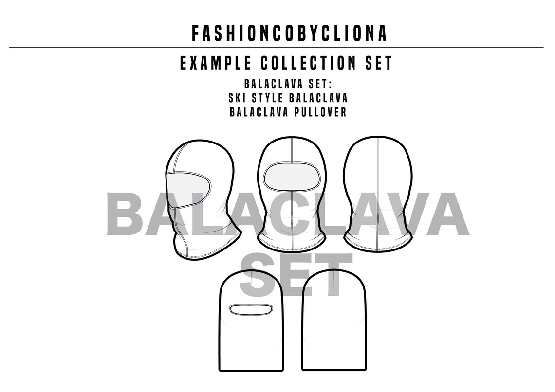 Balaclava Headgear Helmet Ski Face Mask CAD Fashion Design Template ...