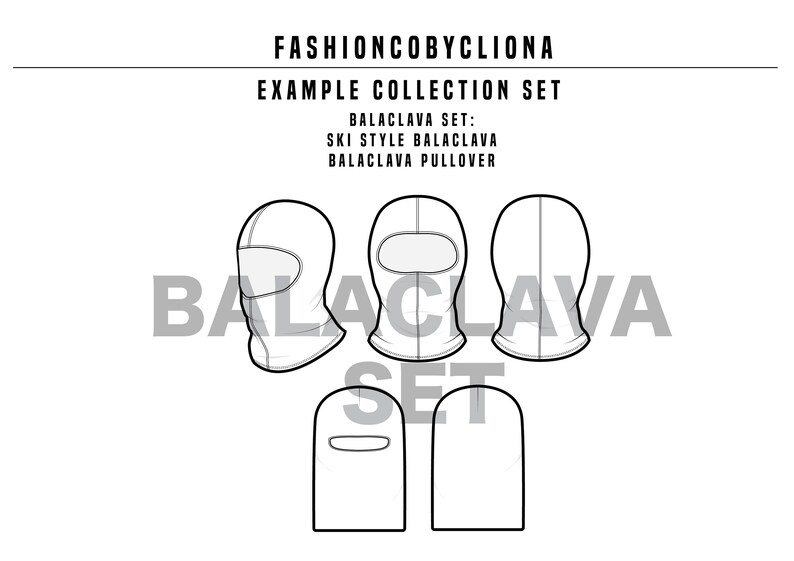 Balaclava Headgear Helmet Ski Face Mask CAD Fashion Design Template ...