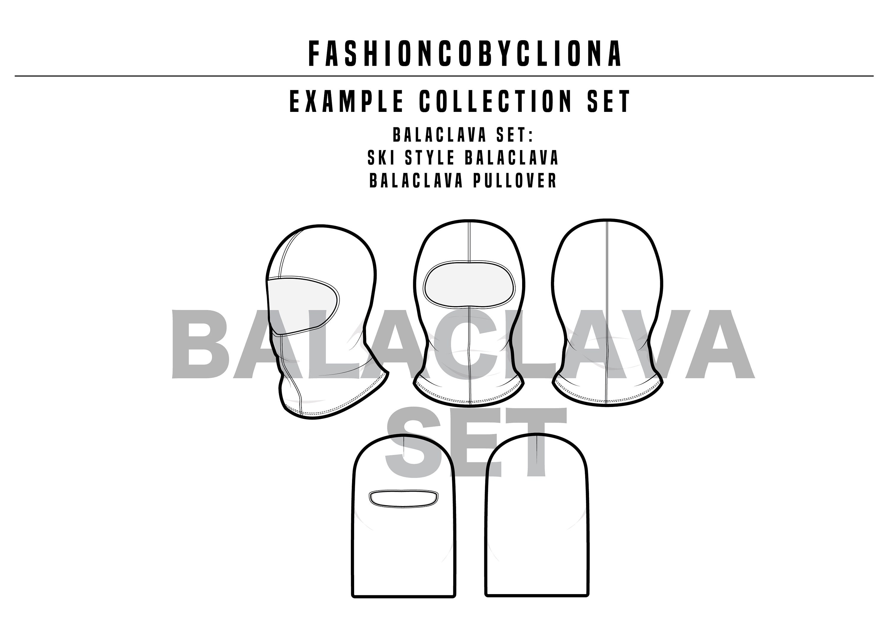Balaclava Headgear Helmet Ski Face Mask CAD Fashion Design Template ...