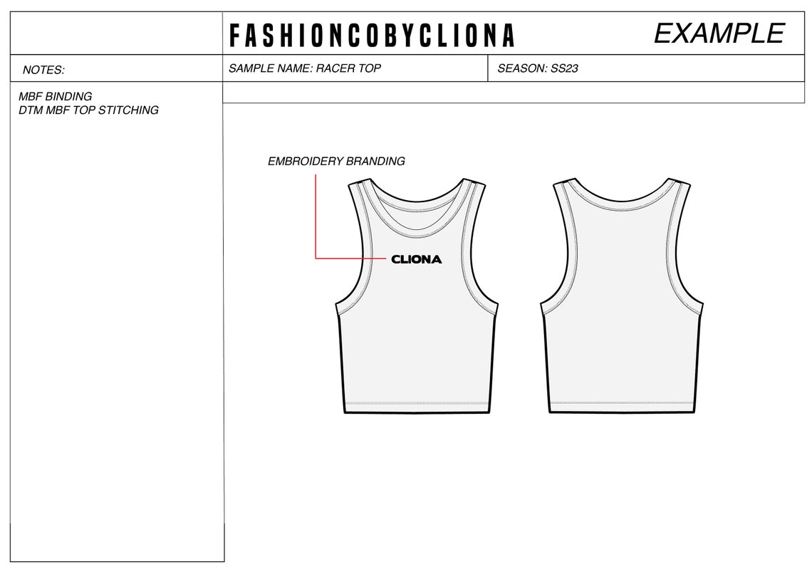 Racer Tank Crop Top CAD – Technical Fashion Sketch (digital Download ...