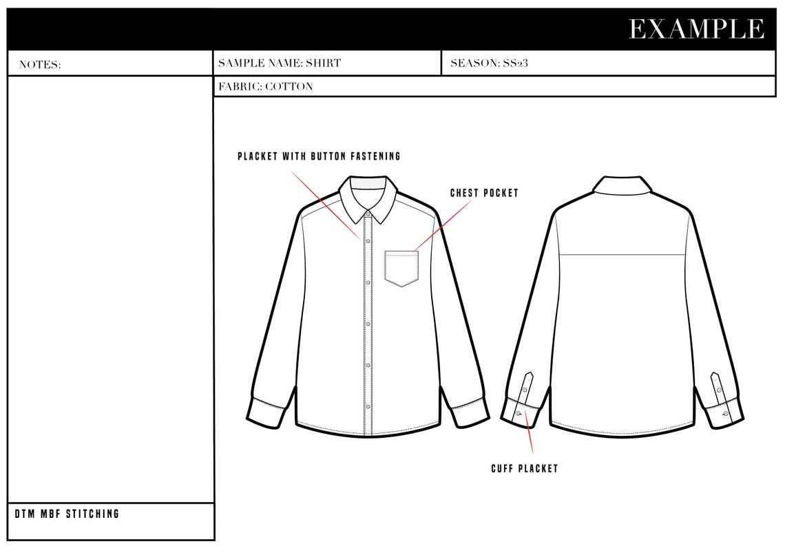 Button up Shirt - Fashion Design Digital Template (ai. PDF Vector) - Etsy