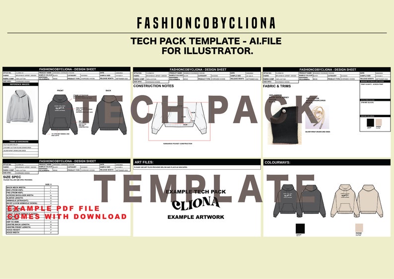 Fashion Design Tech Pack Template for Fashion Designing With Guide for ...