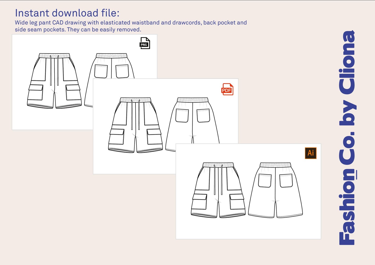 Cargo Shorts Fashion Design Template: Flat Sketch (AI, PDF) - Etsy