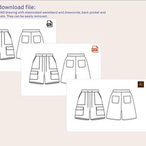 Cargo Shorts Fashion Design Template: Flat Sketch (AI, PDF) - Etsy