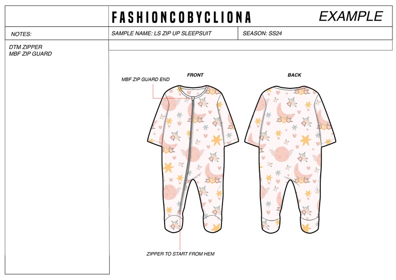 Baby Sleepsuit Newborn Babygrow CAD Fashion Design Template -flat ...