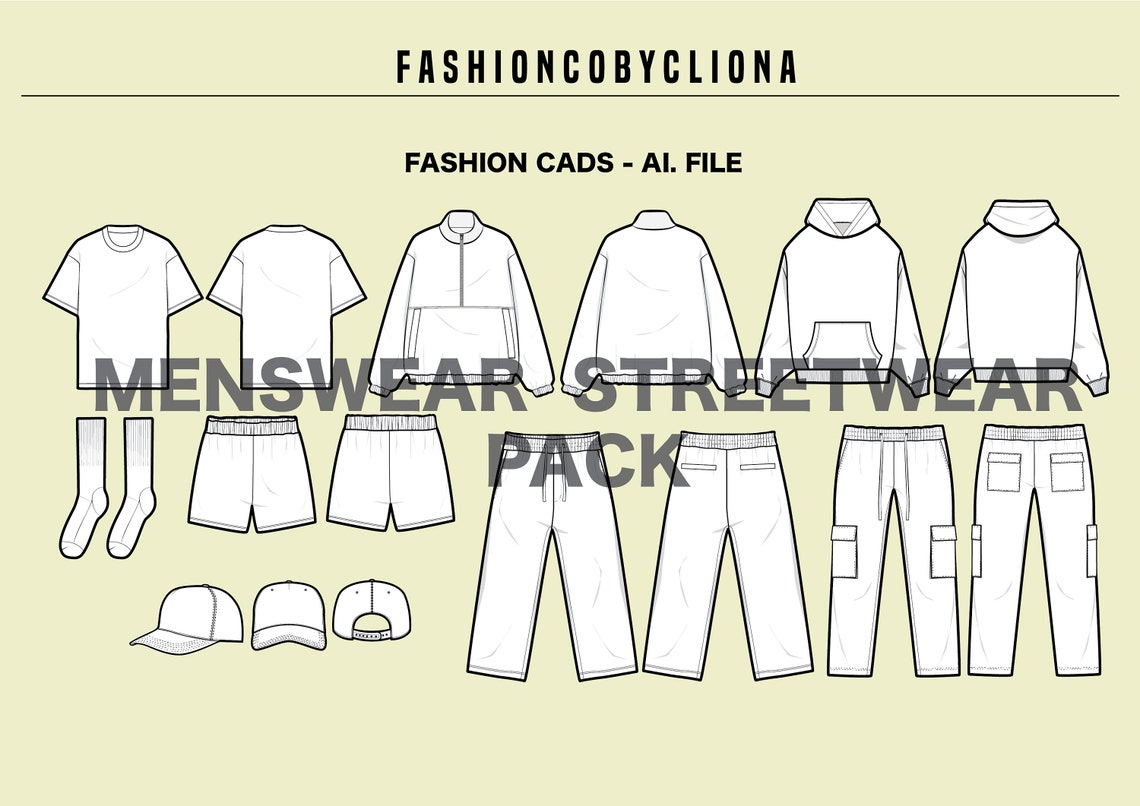 Menswear Streetwear CAD: Fashion Design Template (AI, PDF) - Etsy