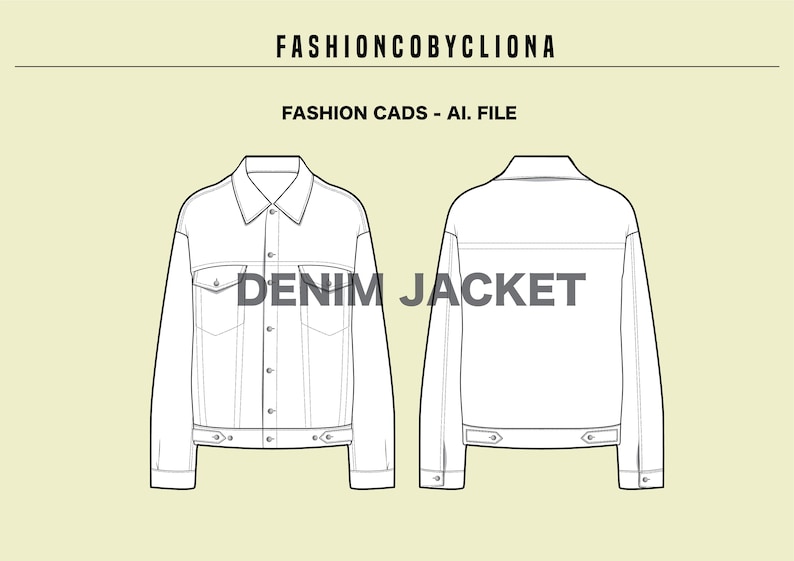 Denim Jacket CAD Vector File: Fashion Design Flat Sketch (digital ...