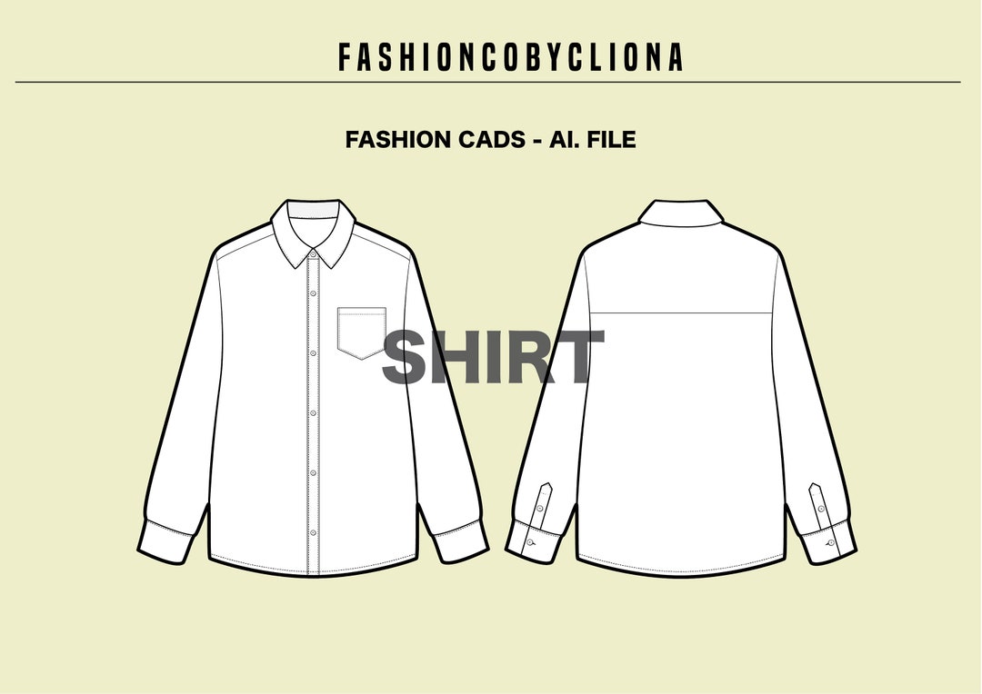 Button up Collar Shirt - Fashion Design Digital Template - Flat Sketch ...
