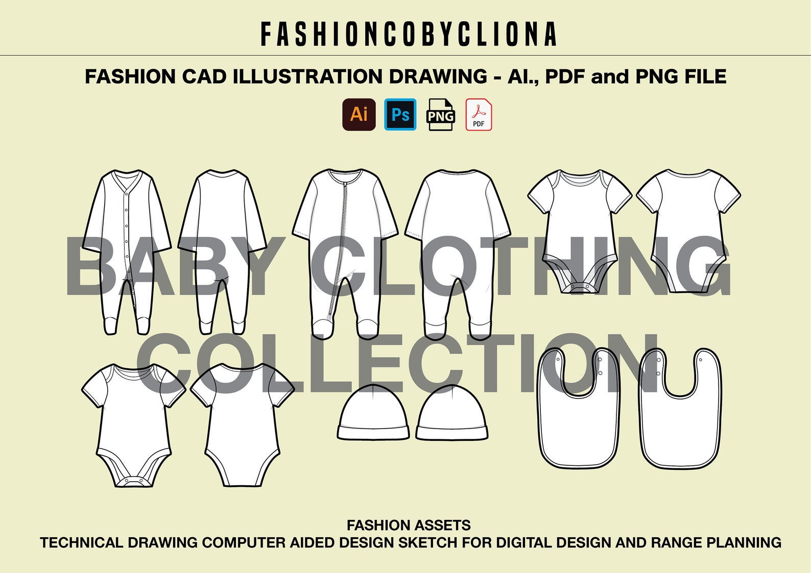Baby Sleepsuit Newborn Babygrow CAD Fashion Design Template -flat ...