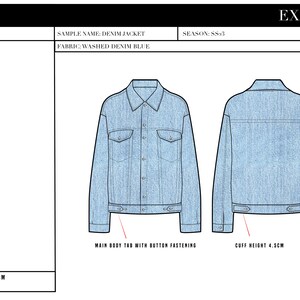 Denim Jacket CAD Vector File: Fashion Design Flat Sketch (digital ...