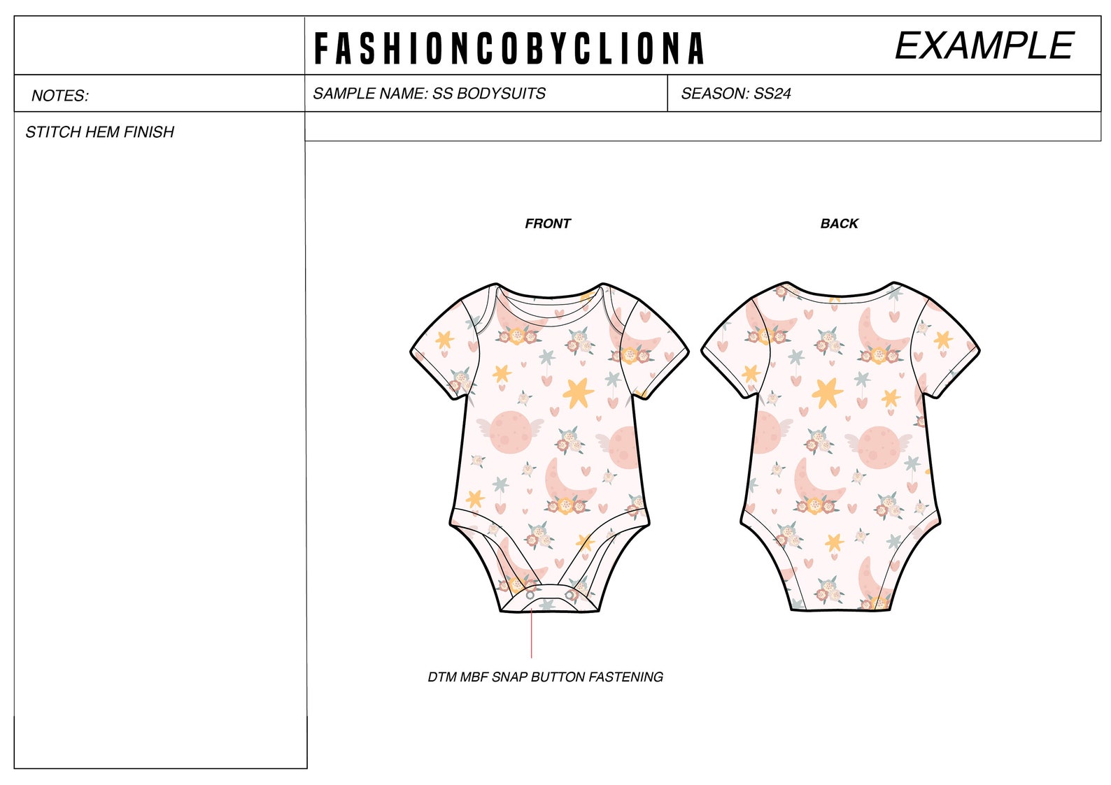 Baby Sleepsuit Newborn Babygrow CAD Fashion Design Template -flat ...