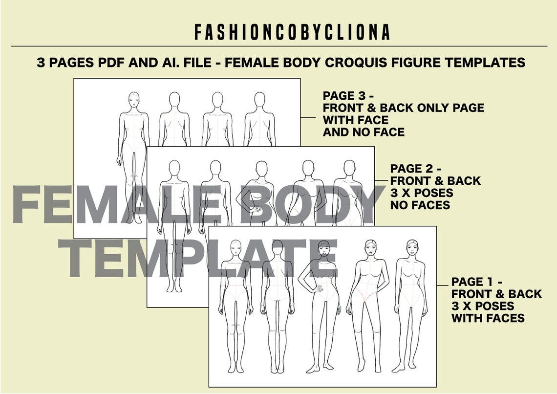 Female Womens Body Croquis Figure Fashion Template Flats - Draw Sketch ...