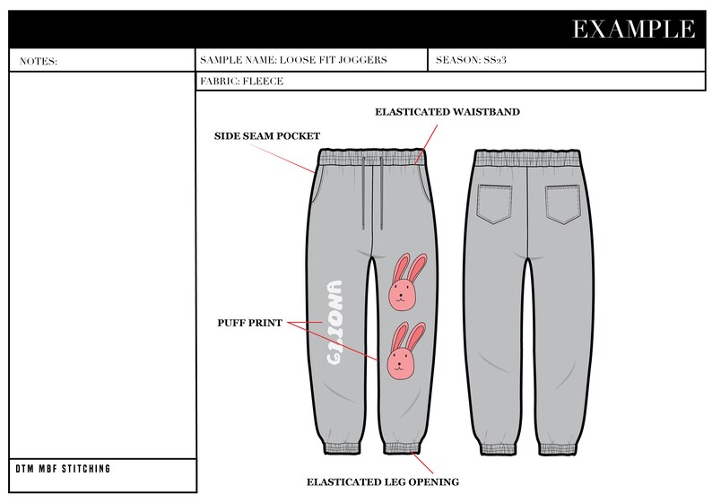 Loose Fit Joggers - CAD Drawing Sketch Design Template - Flat Sketch ...