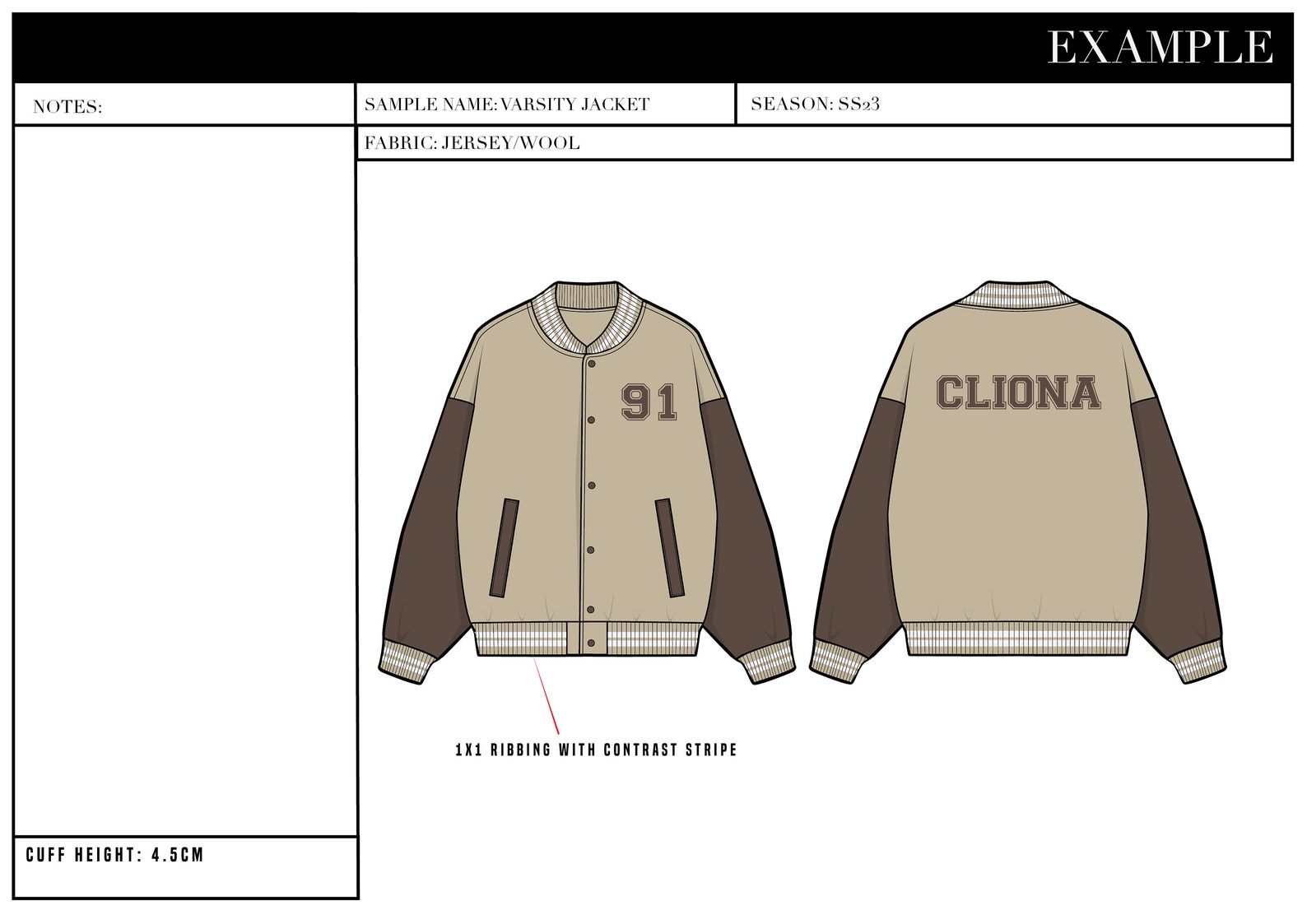 Varsity Jacket CAD Template | Editable Flat Sketch for Fashion Design ...