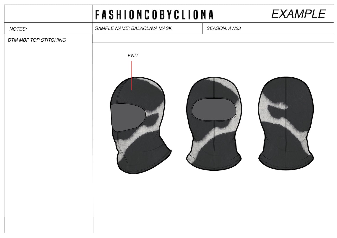 Balaclava Headgear Helmet Ski Face Mask CAD Fashion Design Template ...