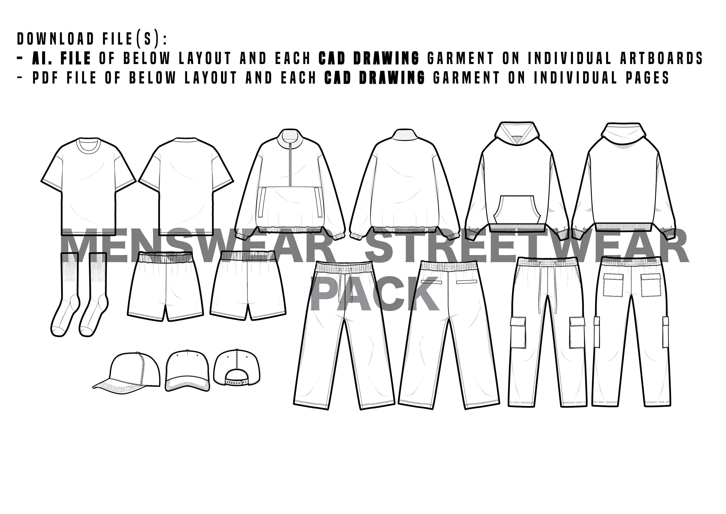 Menswear Streetwear CAD: Fashion Design Template (AI, PDF) - Etsy
