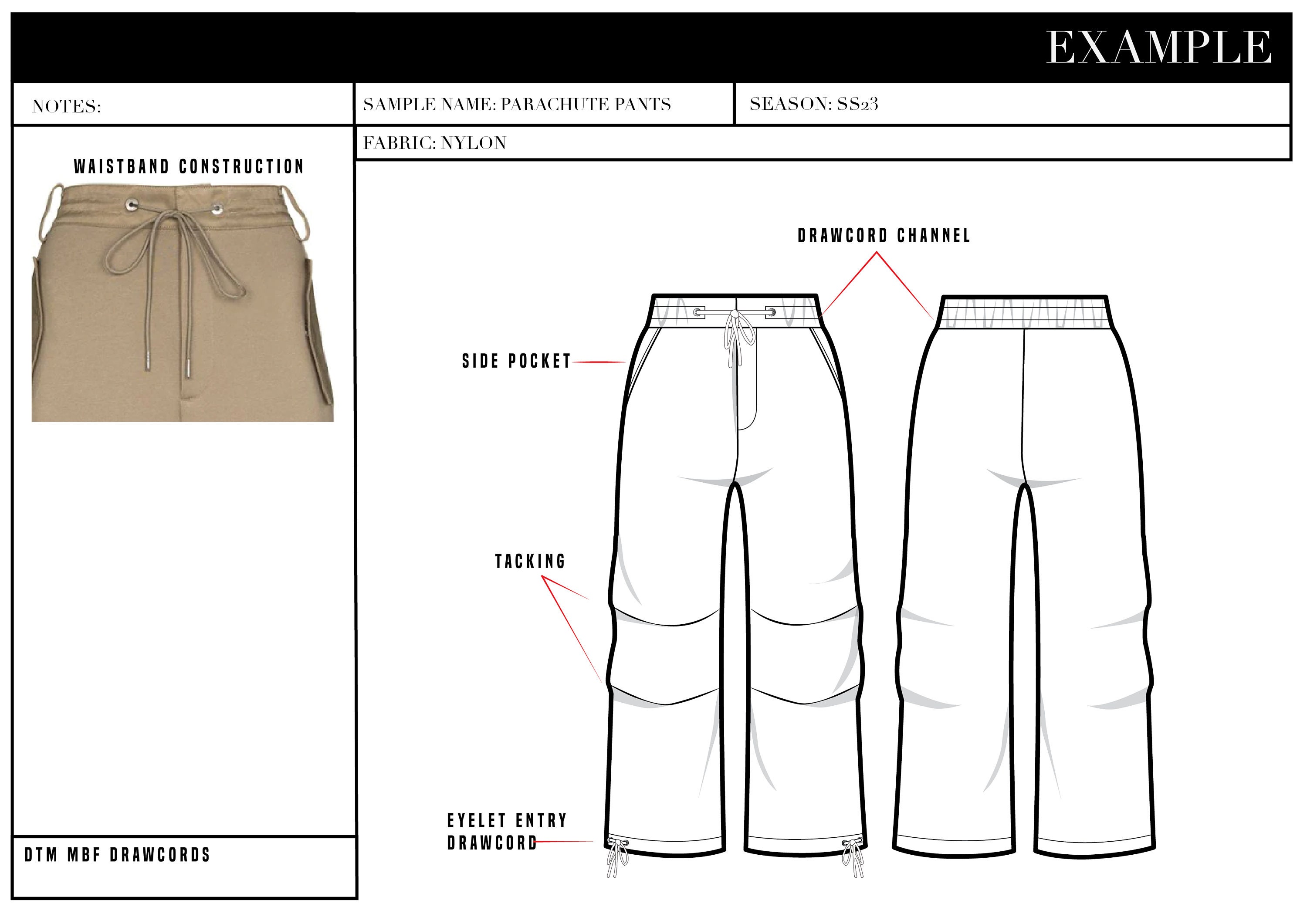 Parachute Cargo Pants CAD Template: Baggy Techwear Flat Sketch (AI, PDF ...