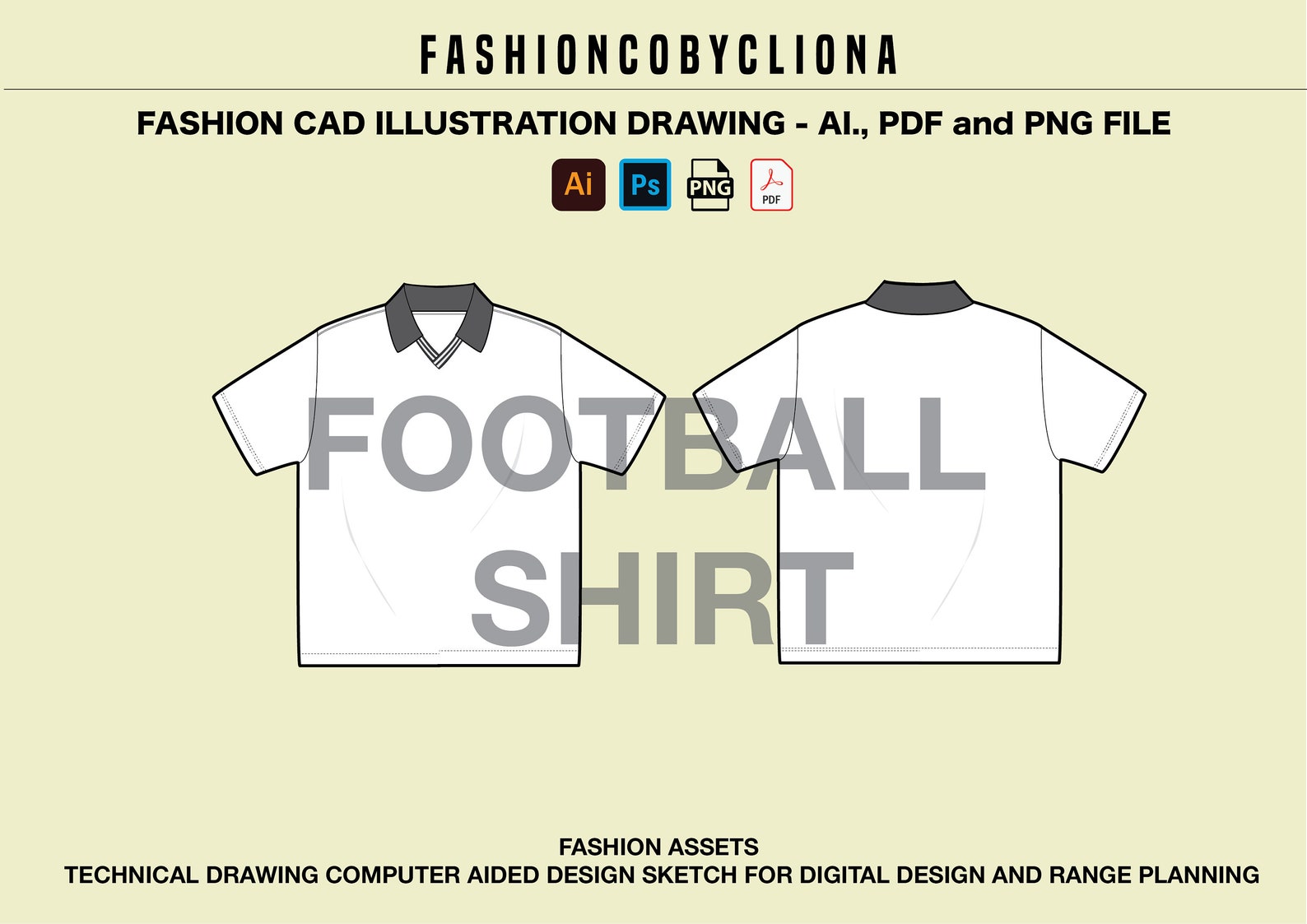 Football Team Kit Jersey Shirt CAD Fashion Design Template -flat Sketch ...