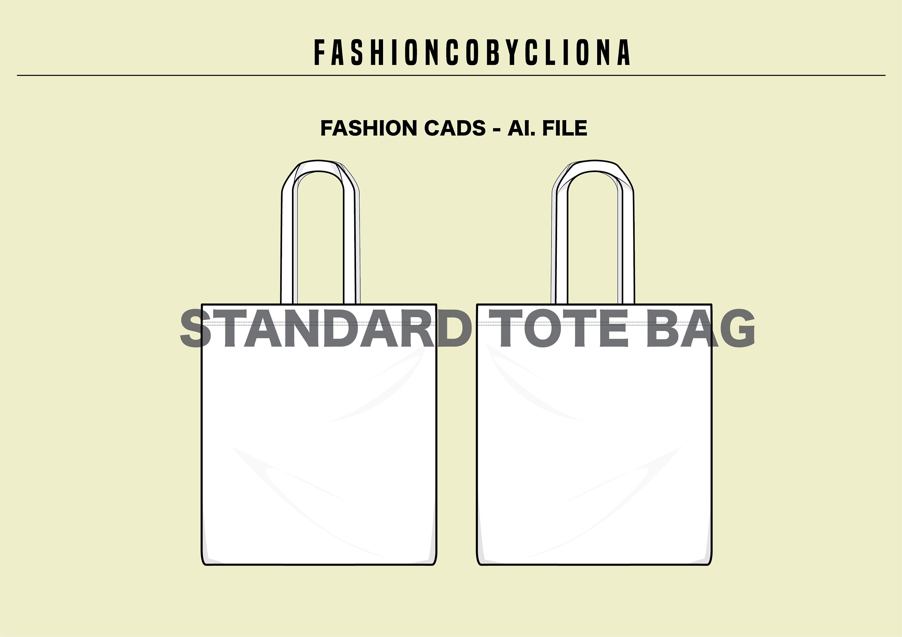 Standard Tote Bag - CAD Vector Ai. File - Technical Flat Sketch Drawing ...