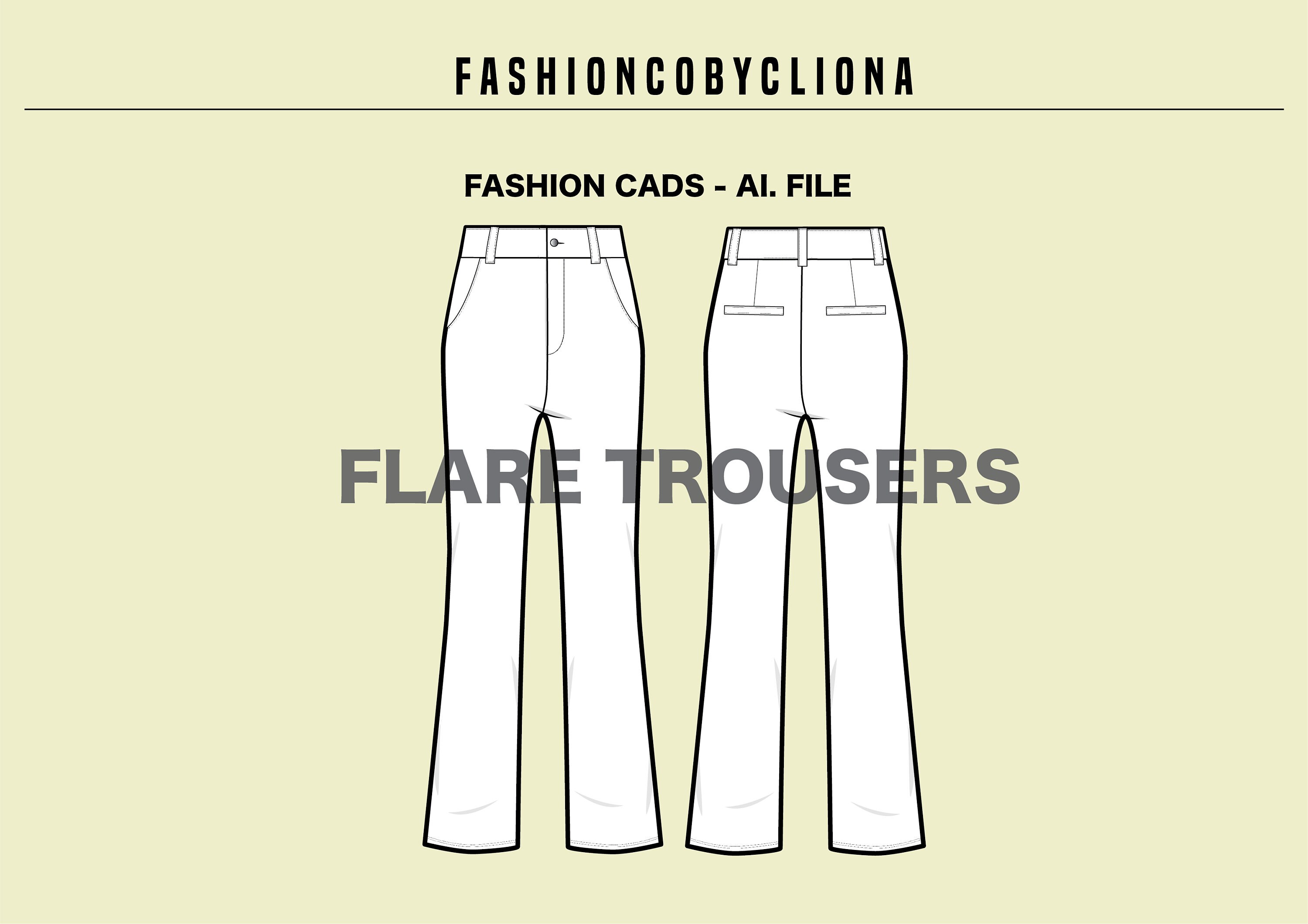 Flare Trousers CAD Vector Ai. File Technical Flat Drawing | Etsy