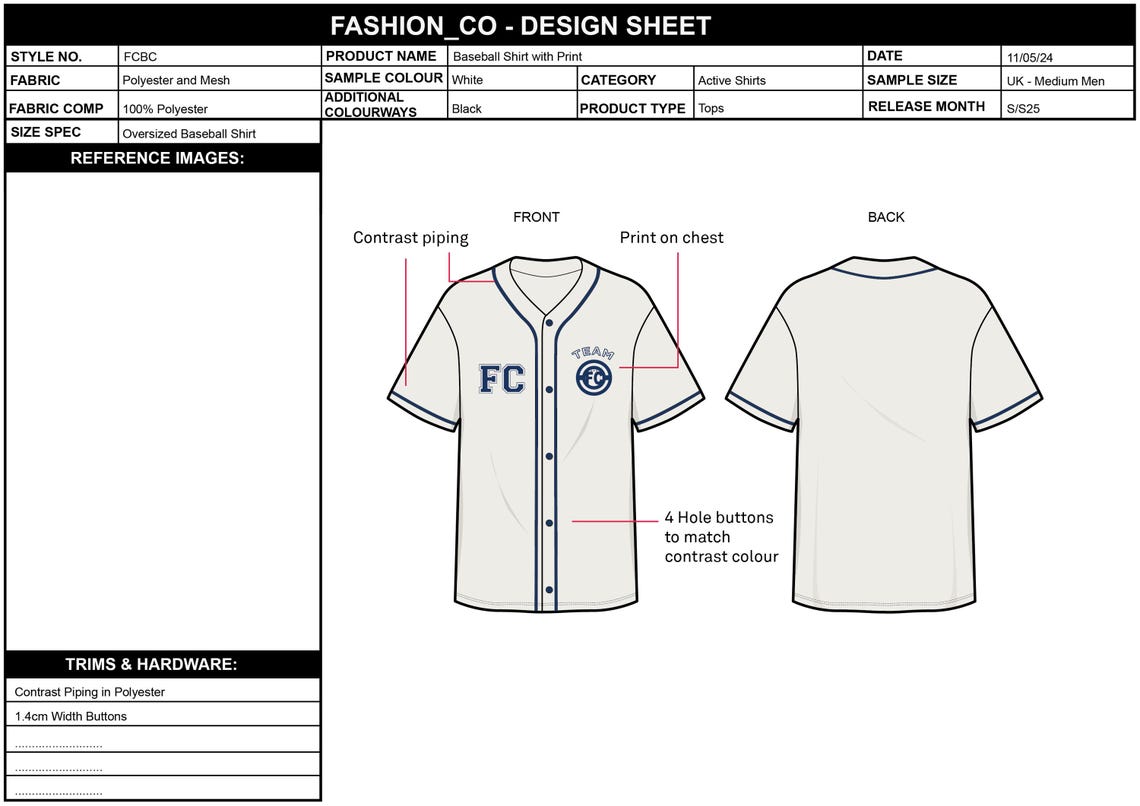 Baseball Jersey CAD Template: Vector Flat Sketch (ai & PDF) - Etsy