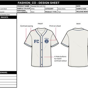 Baseball Jersey CAD Template: Vector Flat Sketch (ai & PDF) - Etsy
