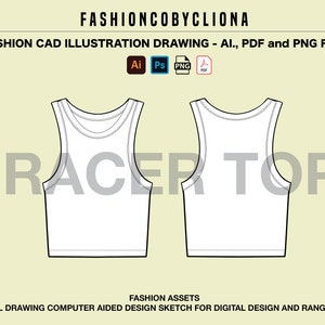 Racer Tank Crop Top - Vector Ai. PDF PNG Digital Download - Technical ...