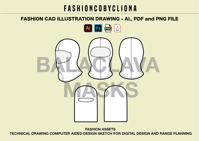 Balaclava Headgear Helmet Ski Face Mask CAD Fashion Design Template ...