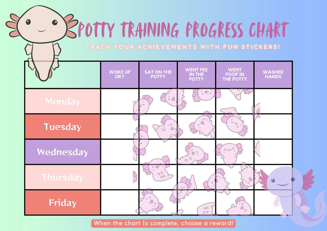 Potty Training Progress Chart | Cute Axolotl Printable Sticker Chart for Toddlers | Fun ...