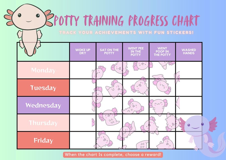 Potty Training Progress Chart | Cute Axolotl Printable Sticker Chart ...