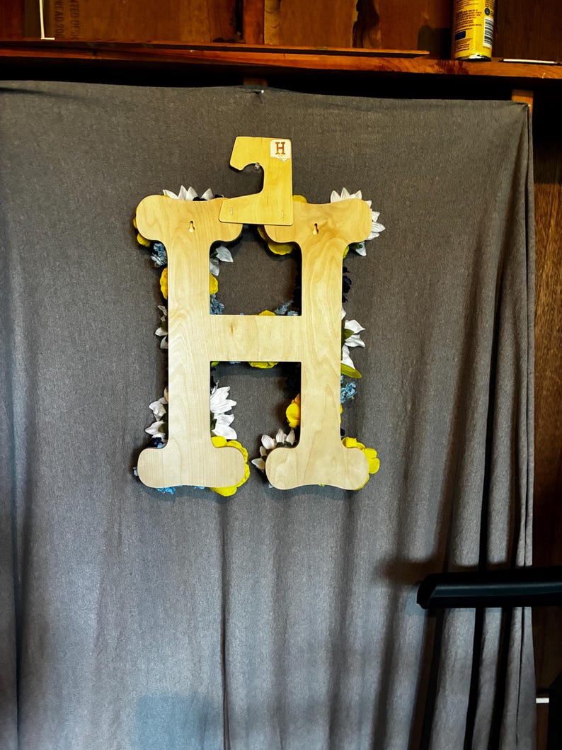 Large Floral Letter H Wall Decor – Sunflower & Rose Monogram | Wooden ...